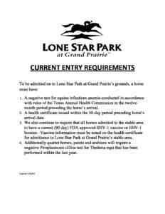 CURRENT ENTRY REQUIREMENTS – Lone Star Park at Grand Prairie